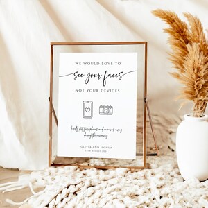 Wedding No Devices Sign Template, Modern Unplugged Ceremony Printable ...
