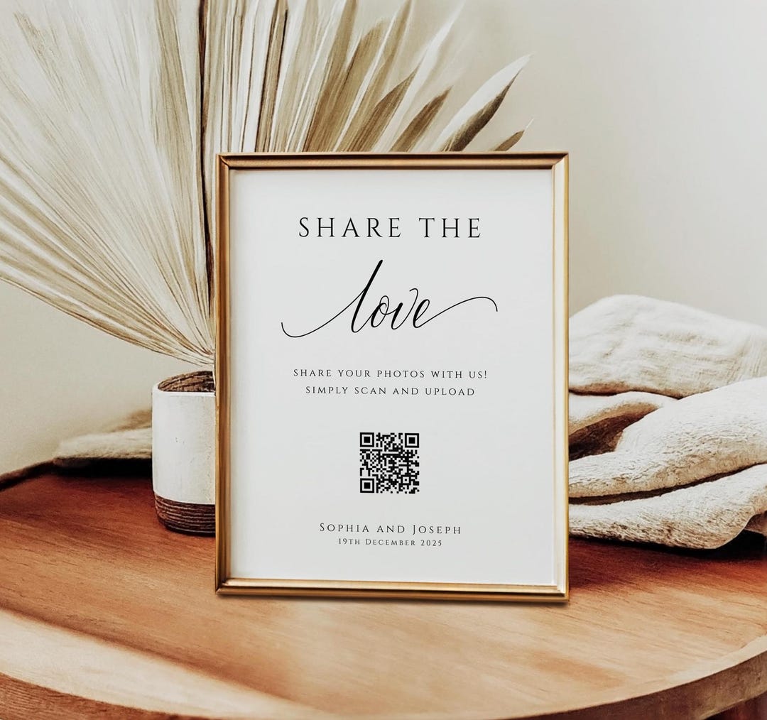 Modern Share the Love QR Code Sign Template Printable, Simple Wedding ...