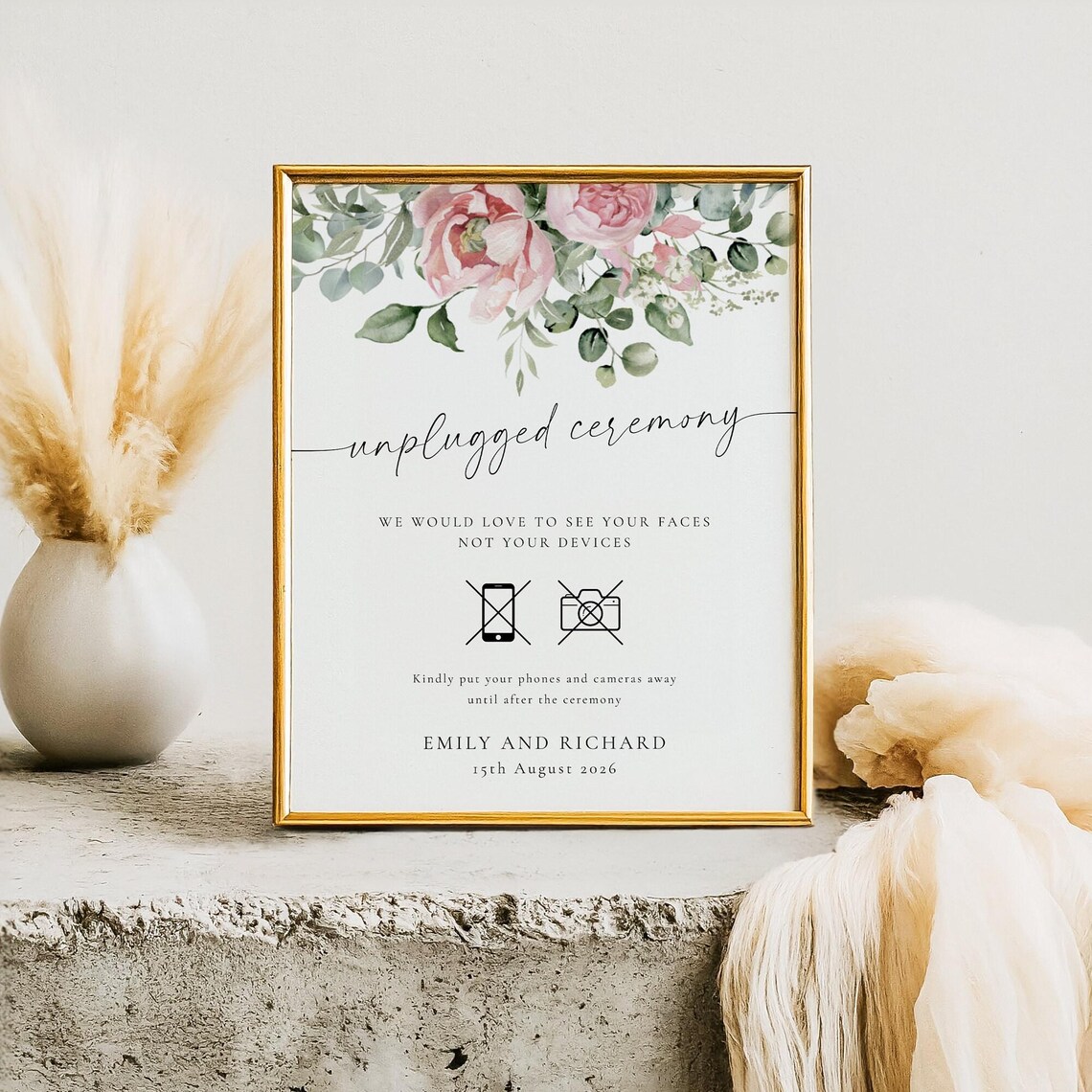 Pink Unplugged Ceremony Sign Template, Printable Wedding Ceremony No ...