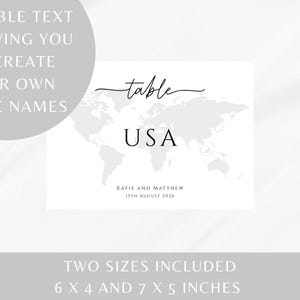 Editable Country Wedding Table Name Template, World Map Table Number ...