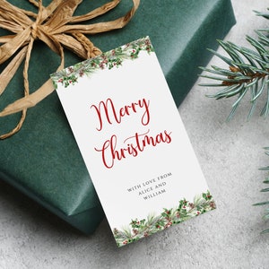 Christmas Holly Gift Tag Template, Printable Winter Greenery Party Tags ...