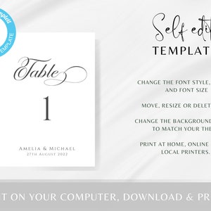 Calligraphy Table Number Template, Elegant Wedding Table Number Signs ...