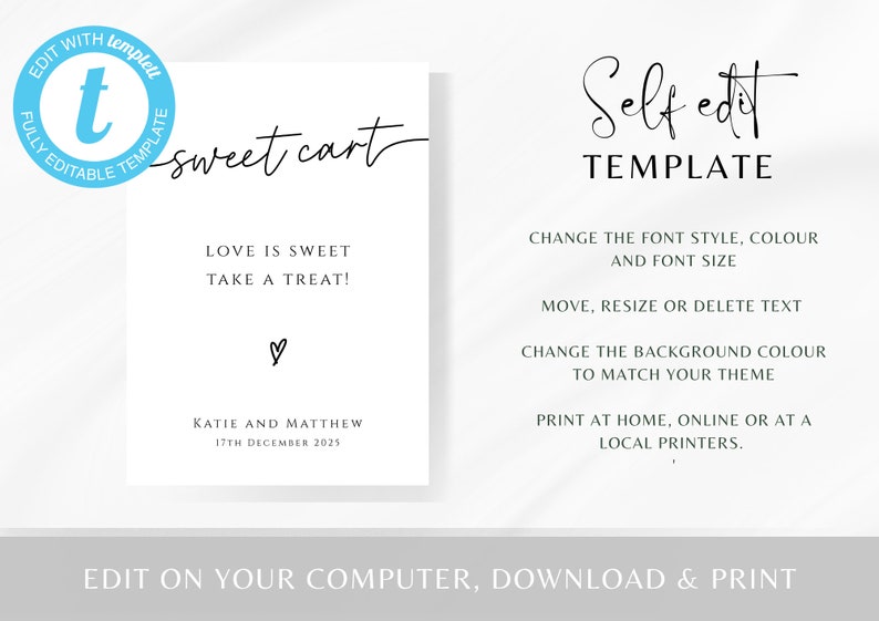 Wedding Sweet Cart Sign Template, Wedding Printable Love is Sweet Take ...