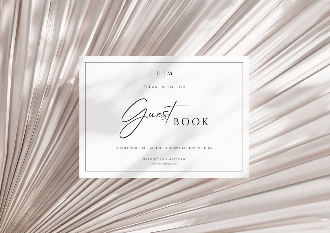 Monogram Wedding Guest Book Sign Template, Elegant Guestbook Printable ...