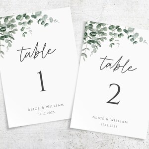 Wedding Table Number Template, Eucalyptus Table Number Signs, Diy ...