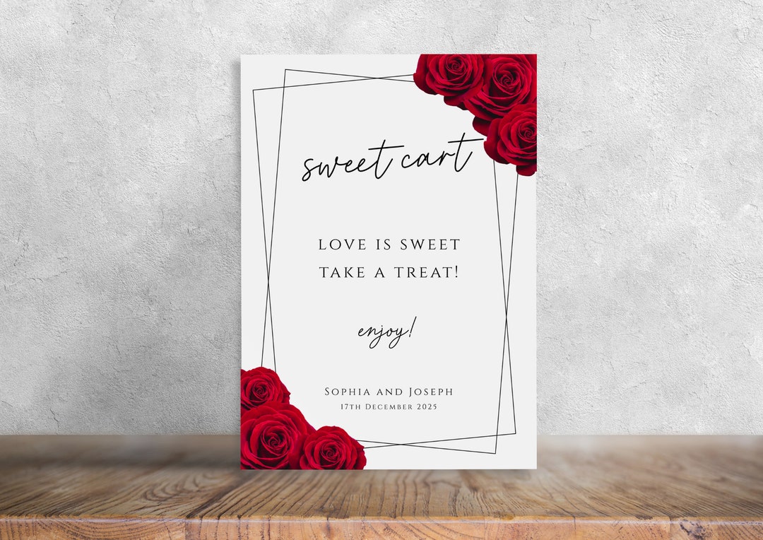 Wedding Sweet Cart Sign Template Red Roses Wedding Printable - Etsy
