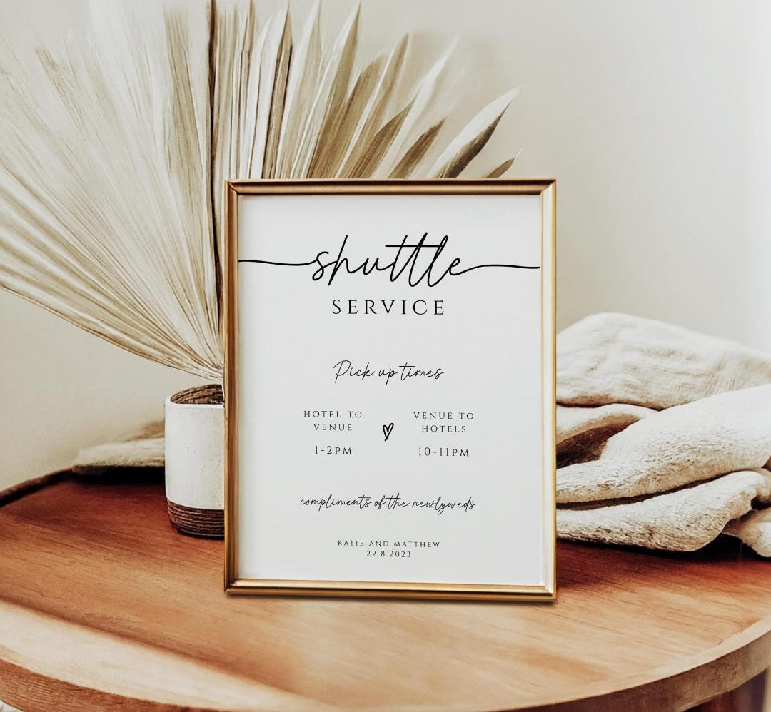 Wedding Shuttle Sign Template, Simple Wedding Transportation Printable ...