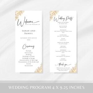 Tall Gold Wedding Program Template, Floral Wedding Order of Service, Printable Diy Ceremony Card ...