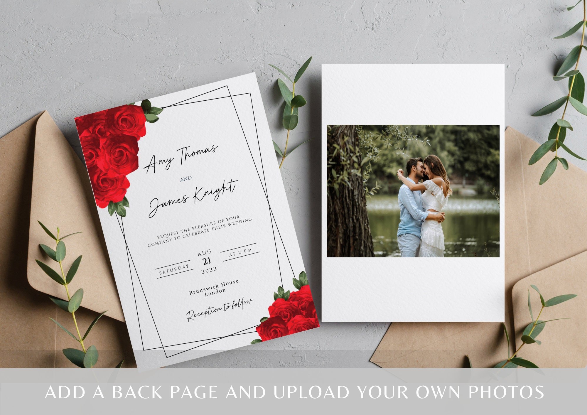 Red Wedding Invitation Template With Roses Red Floral With - Etsy UK