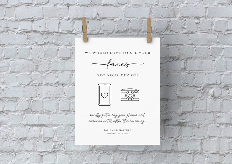 Wedding No Devices Sign Template, Unplugged Ceremony Sign, No Phones or ...