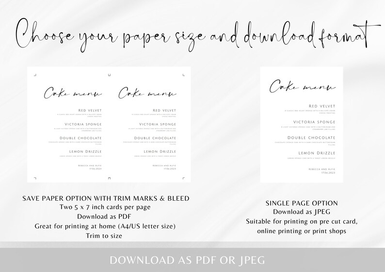 Modern Cake Menu Sign Template Minimalist Wedding Cake - Etsy
