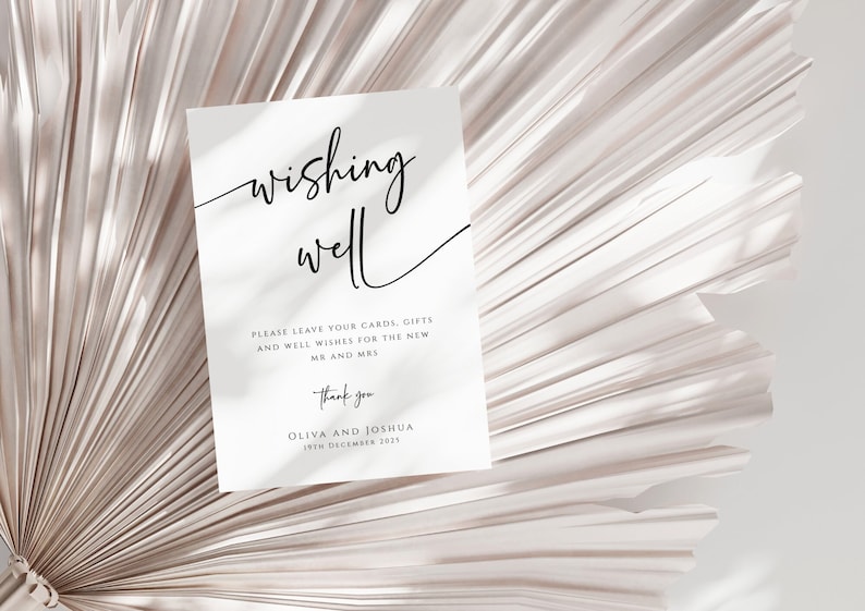 Wedding Wishing Well Sign Template Printable, Modern Black & White ...