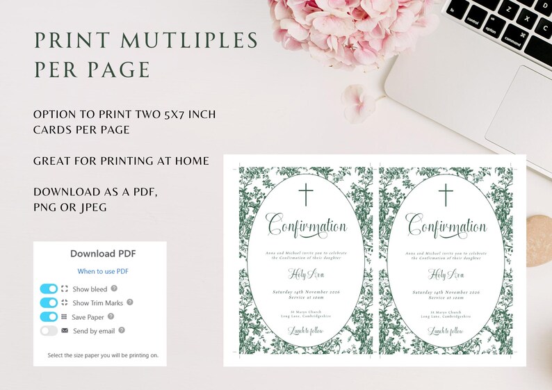 Green Toile Confirmation Invitation Template: Vintage Floral (digital ...