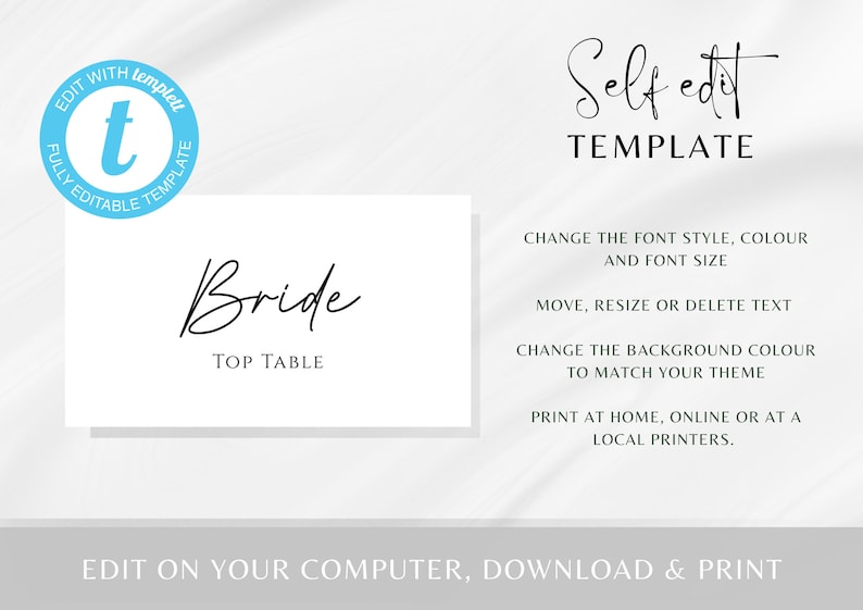 Place Card Template Printable Tent Fold Name Card Editable - Etsy