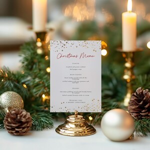 Red and Gold Christmas Dinner Menu Template, Editable Festive Holiday ...