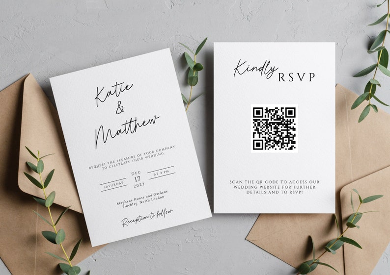 Simple Wedding Invitation Template Upload Your QR Code - Etsy