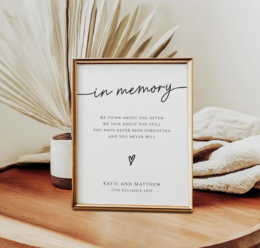 Modern Wedding in Memory Sign Template, Minimalist Memorial Sign ...