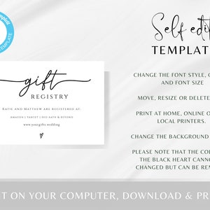 Gift Registry Card Template, Diy Wedding Registry Enclosure Card ...