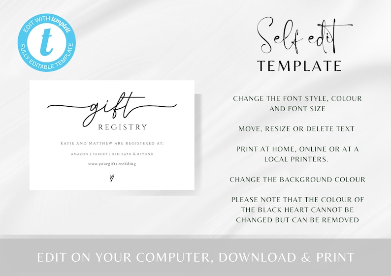 Gift Registry Card Template Diy Wedding Registry Enclosure - Etsy
