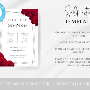Wedding Shuttle Sign Template, Red Rose Wedding Transportation ...