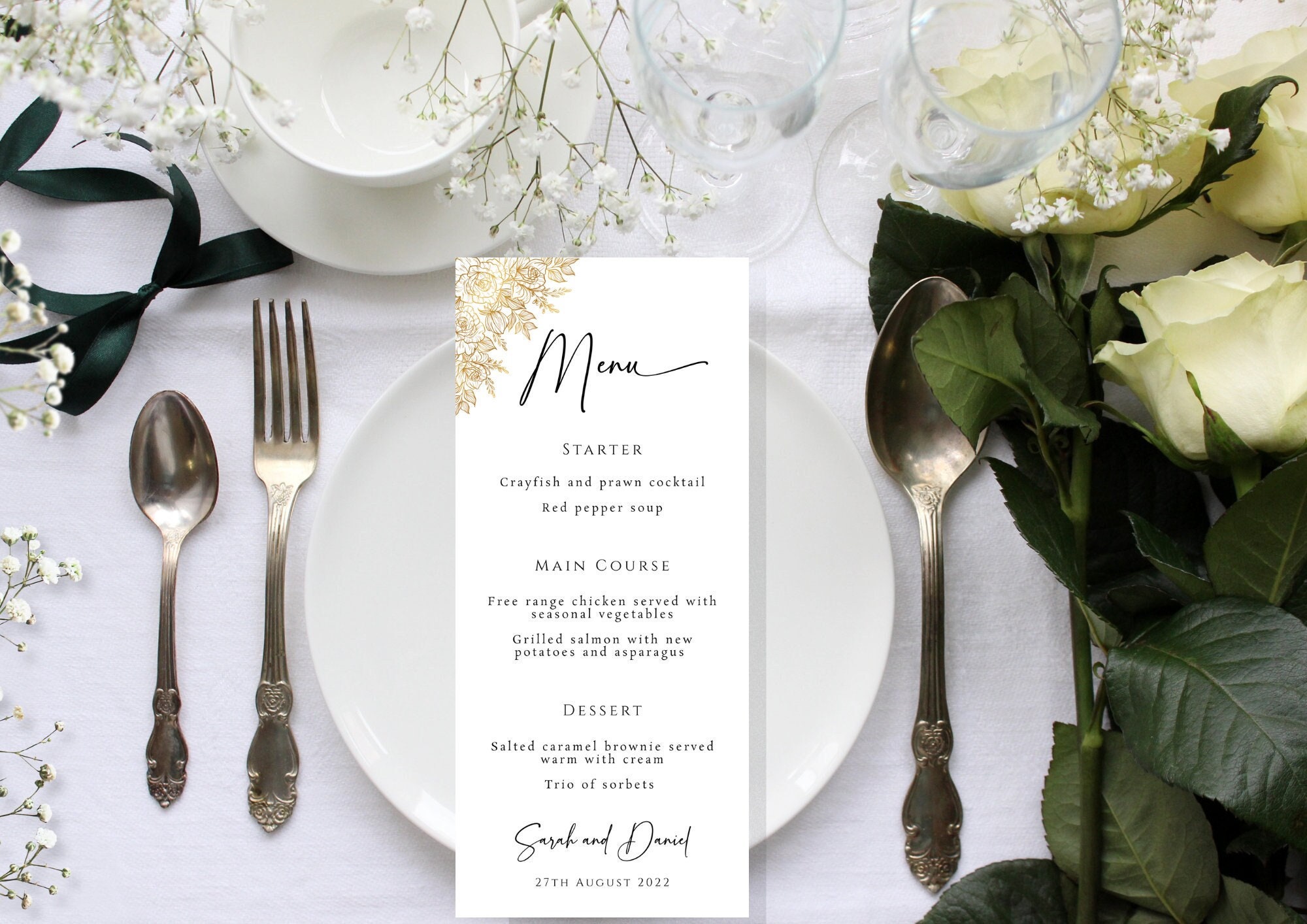 Gold Menu Template Printable Gold Floral Wedding Menu - Etsy