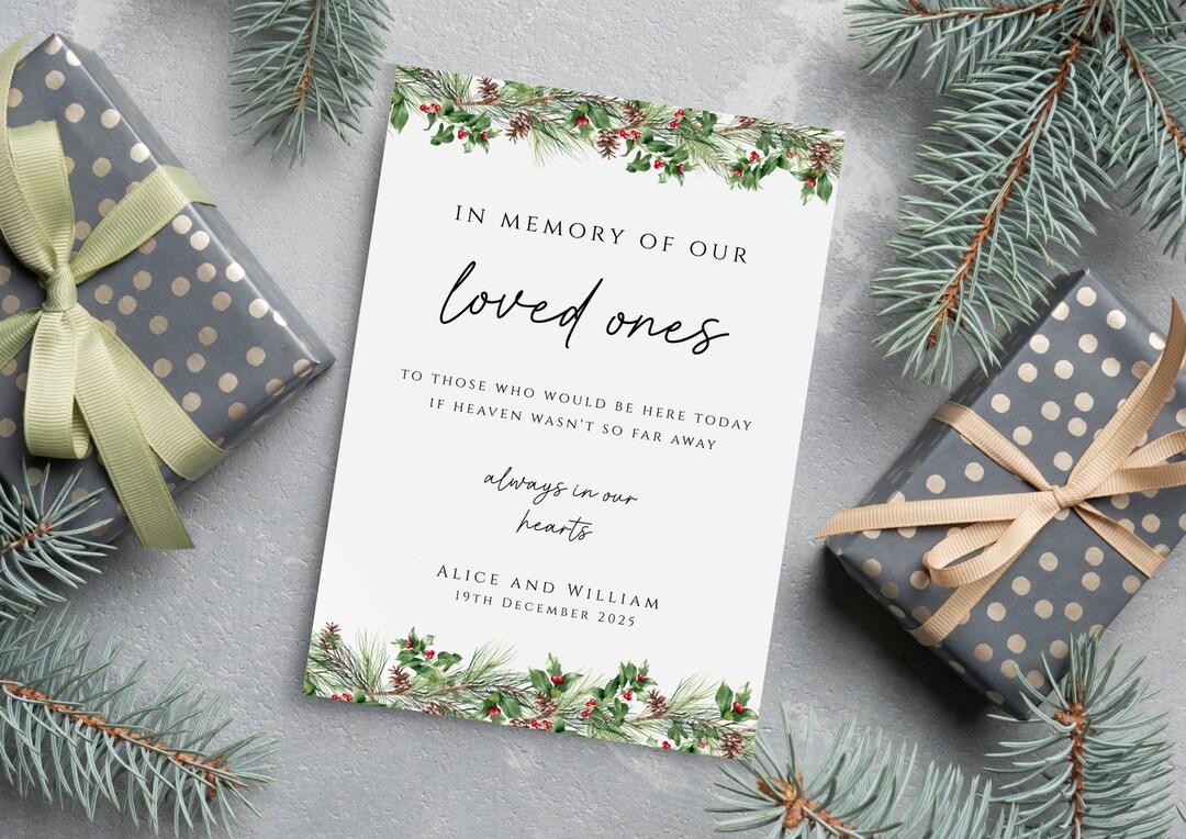 Christmas in Memory Sign Template, Printable Wedding Memorial, Winter ...