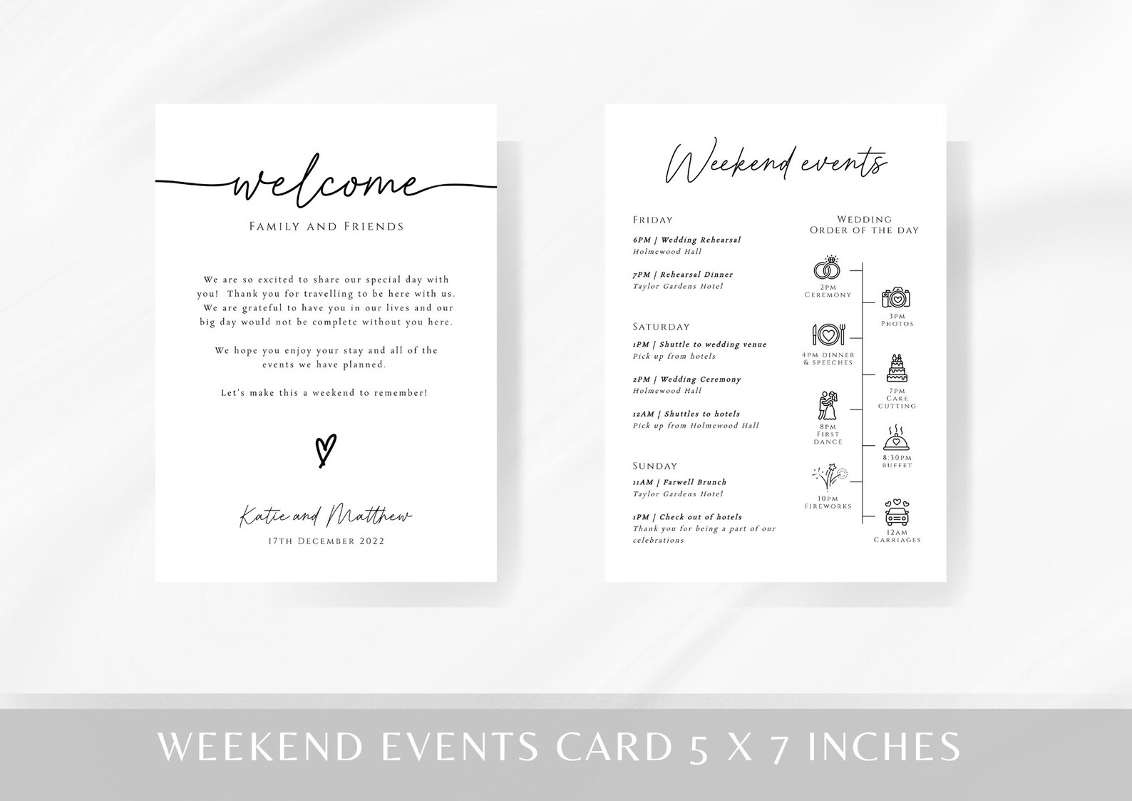 Wedding Events Card Template Weekend Timeline With Icons - Etsy