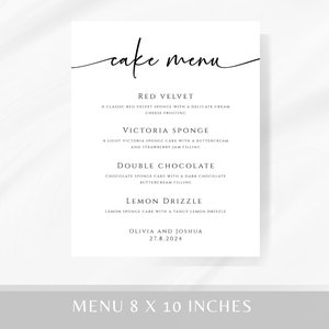 Wedding Cake Menu Sign Template, Modern Cake Flavour Printable Sign ...