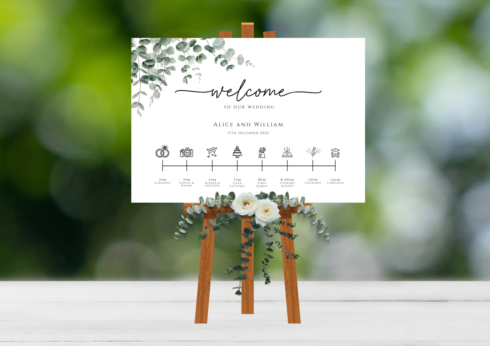 Eucalyptus Wedding Welcome Timeline Sign Template With Icons - Etsy