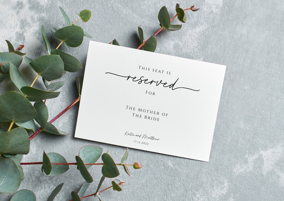 Wedding Reserved Card Template Printable, Minimalist Reserved Seat for ...
