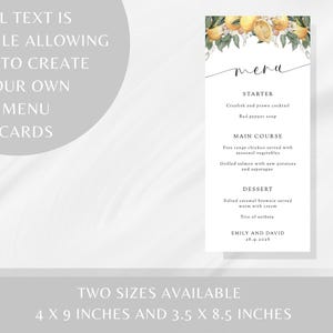 Modèle de menu de mariage citron, menu du dîner modifiable grand citron ...