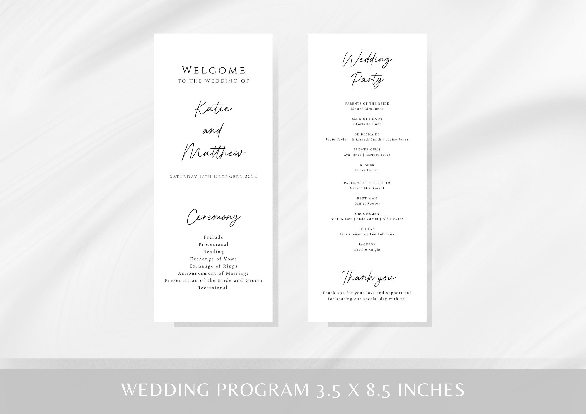 Simple Wedding Program Template Tall Black and White Wedding - Etsy