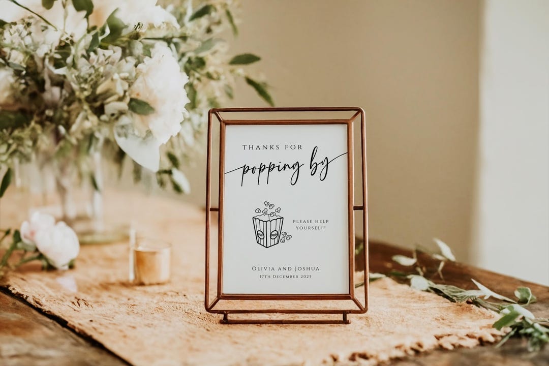 Popcorn Cart Sign Template, Printable Thanks for Popping By, Wedding ...