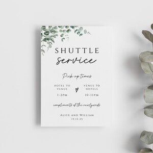 Wedding Shuttle Sign Template, Greenery Wedding Transportation ...