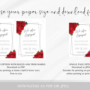 Red Engagement Party Invitation Template With Roses, Red Floral Black ...