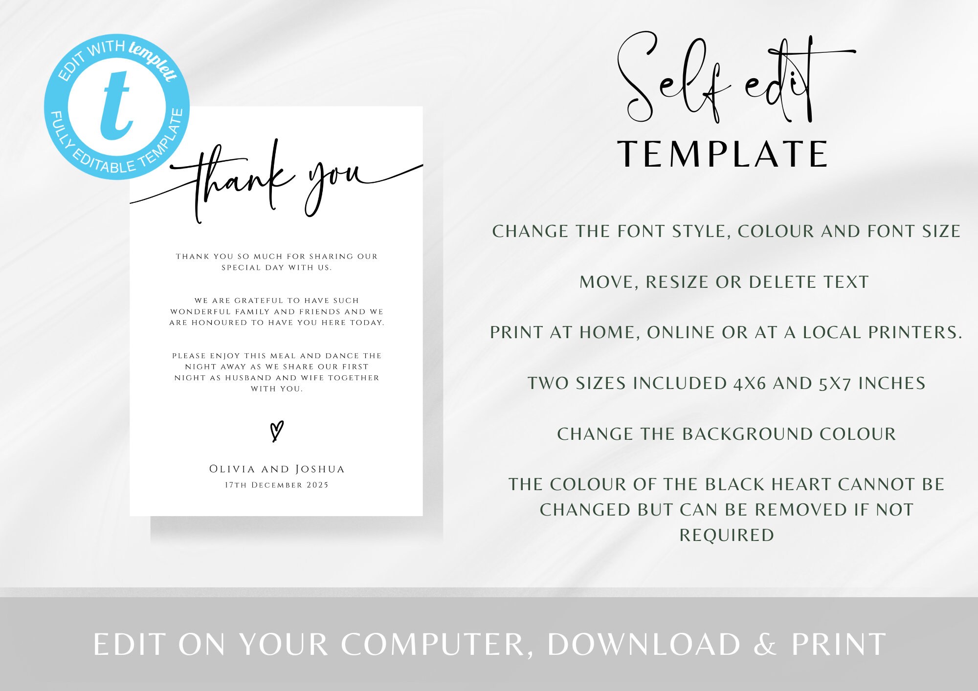 Modern Thank You Note Template, Wedding Place Setting Thank You Card ...