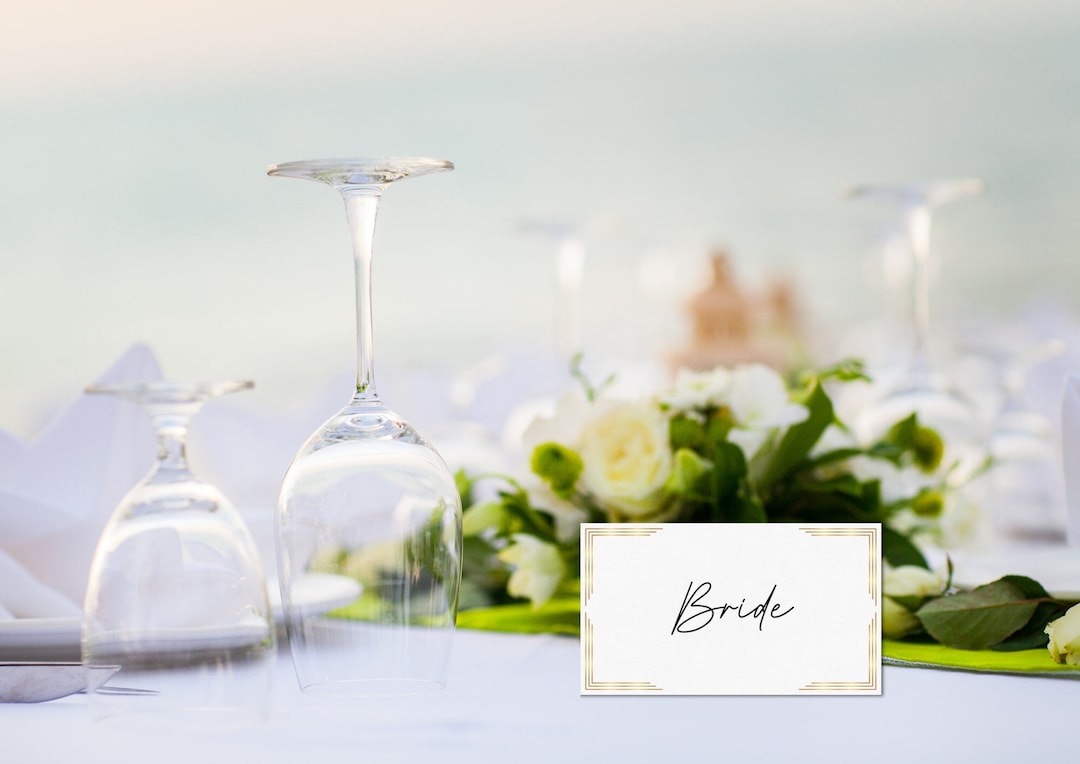 Gold Wedding Place Card Template, Gold Frame Name Card, Editable Tent ...
