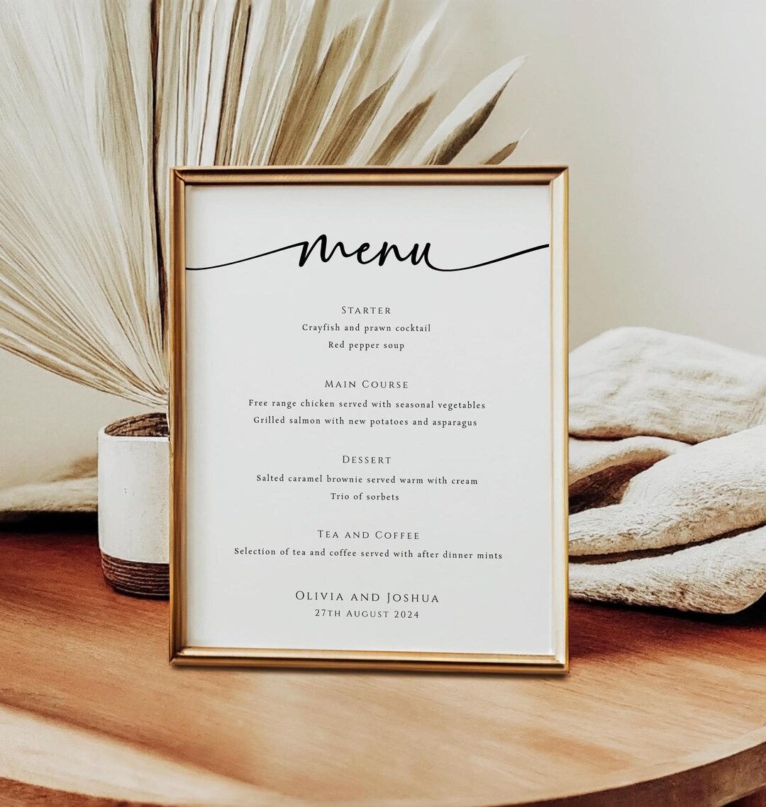 Modern Wedding Menu Template, Simple Black & White 8x10 Printable Menu ...