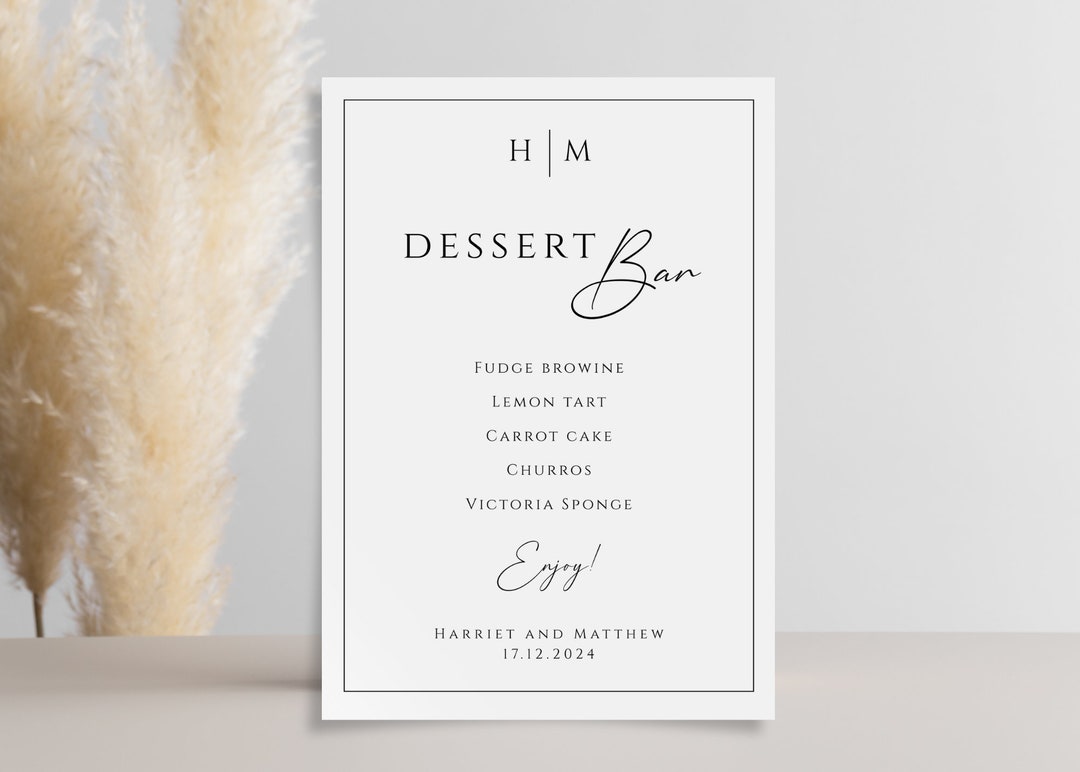 Monogram Dessert Bar Sign Template, Elegant Wedding Dessert Sign ...