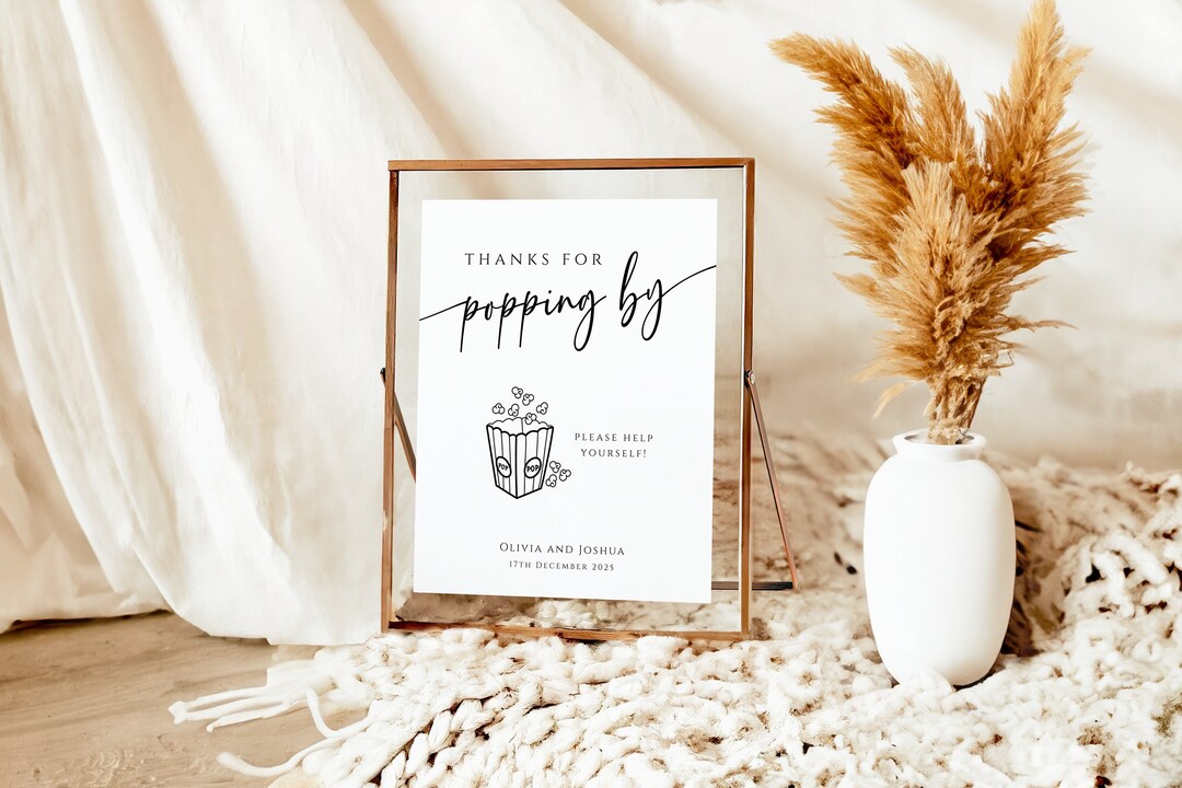 Wedding Popcorn Cart Sign Template, Printable Thanks for Popping by ...
