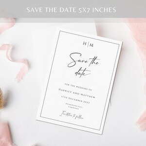 Monogram Save the Date Template, Wedding Save Our Date Printable, Elegant Border Invitation ...