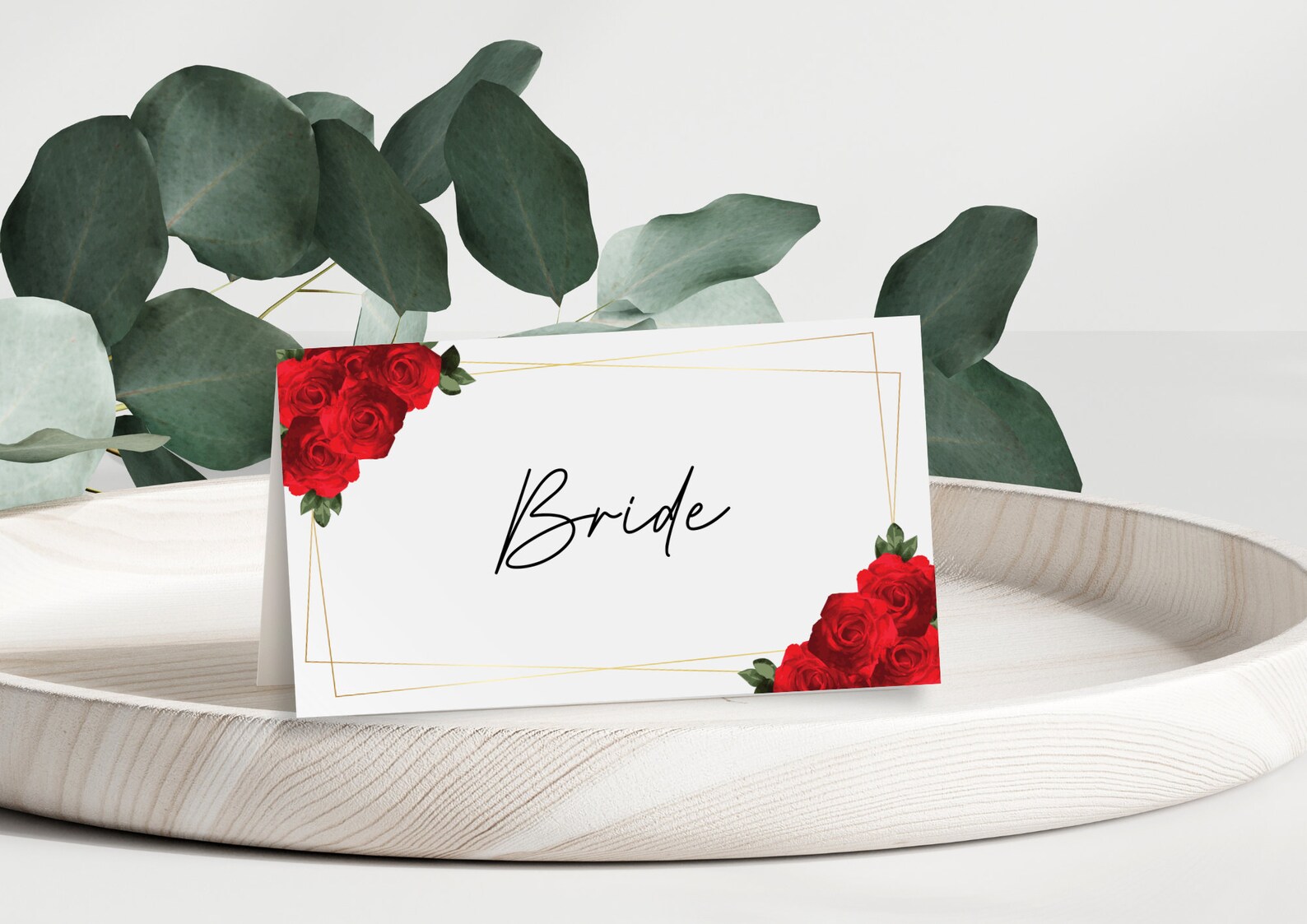 Red and Gold Place Card Template, Wedding Red Roses & Gold Border Name ...