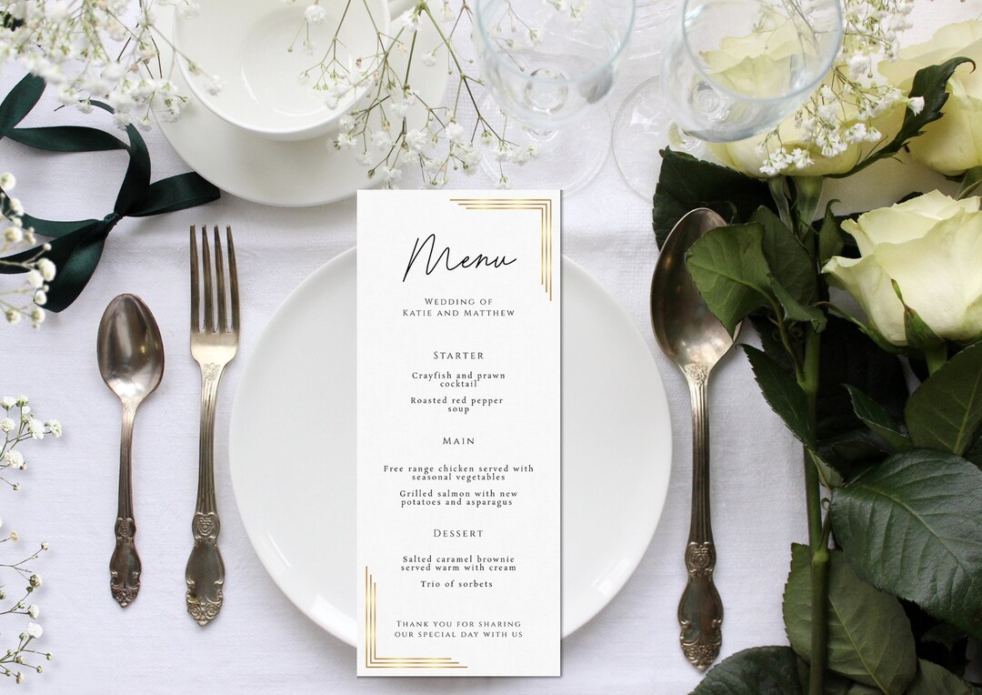 Gold Wedding Menu Template, Gold Frame Wedding Printable, Wedding Menu ...