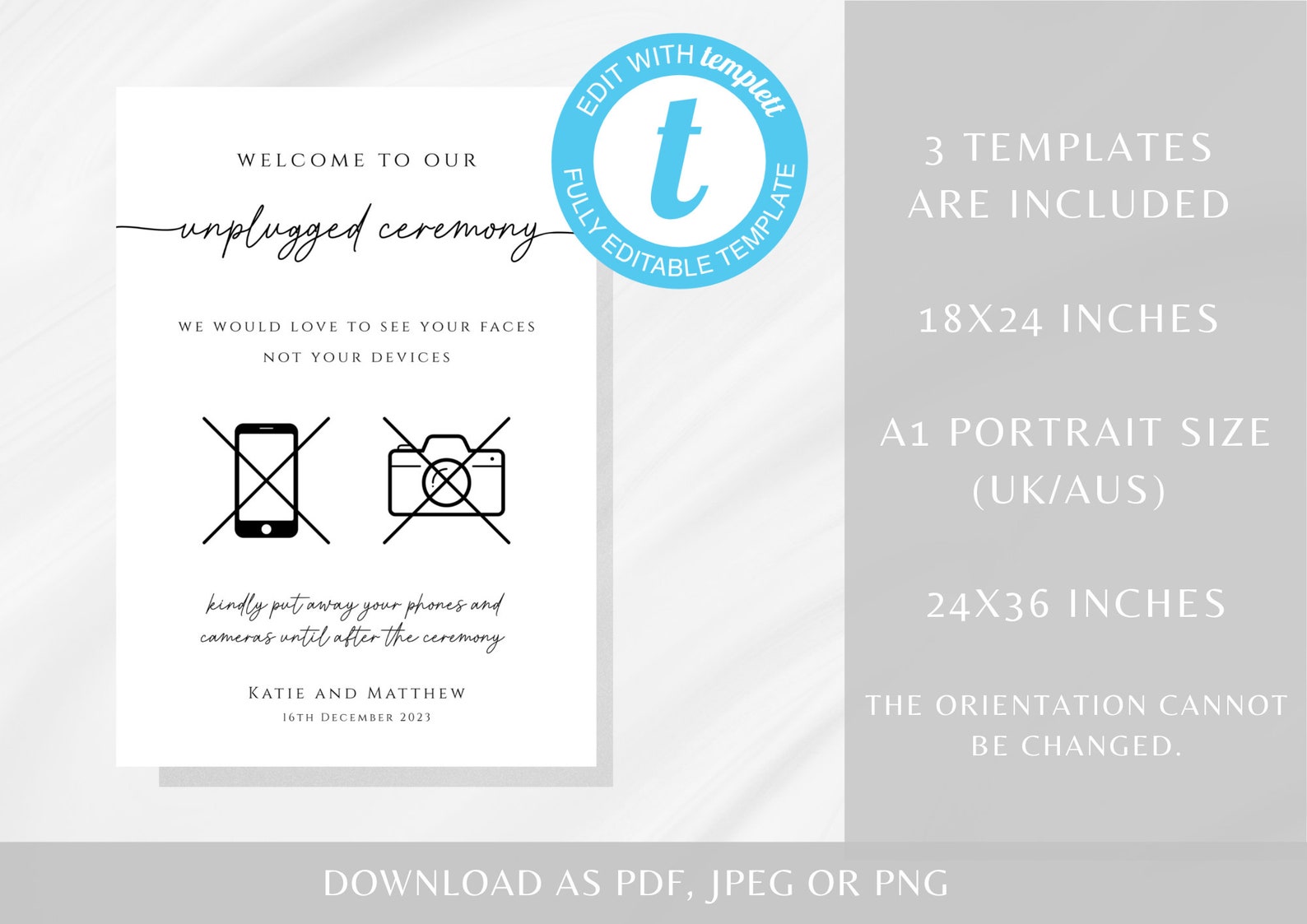 Unplugged Ceremony Welcome Sign Template, Wedding Printable No Devices ...