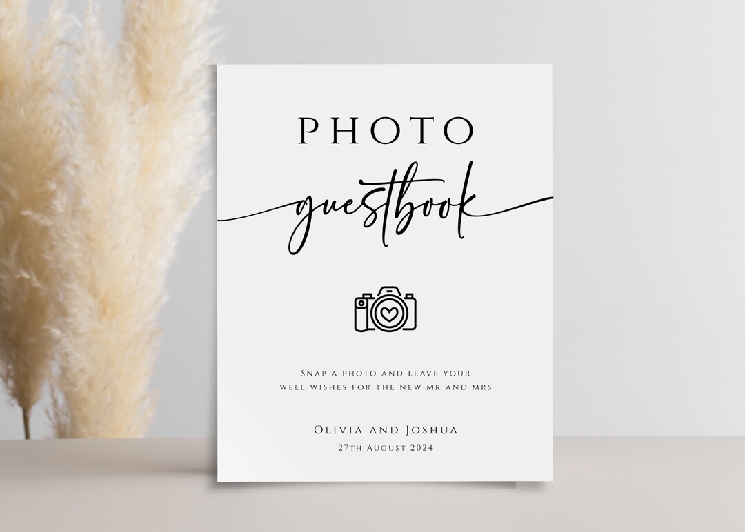 Photo Guestbook Sign Printable Template, Editable Wedding Guestbook ...
