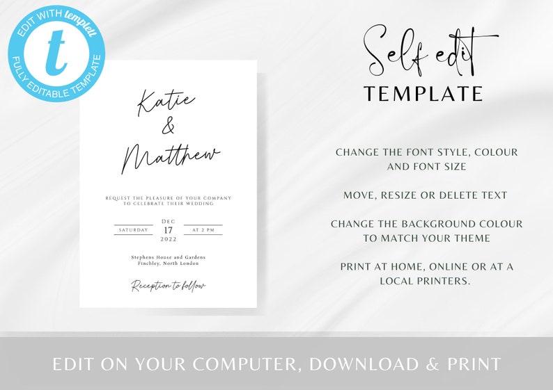 Simple Wedding Invitation Template, Upload Your QR Code, Double Sided ...