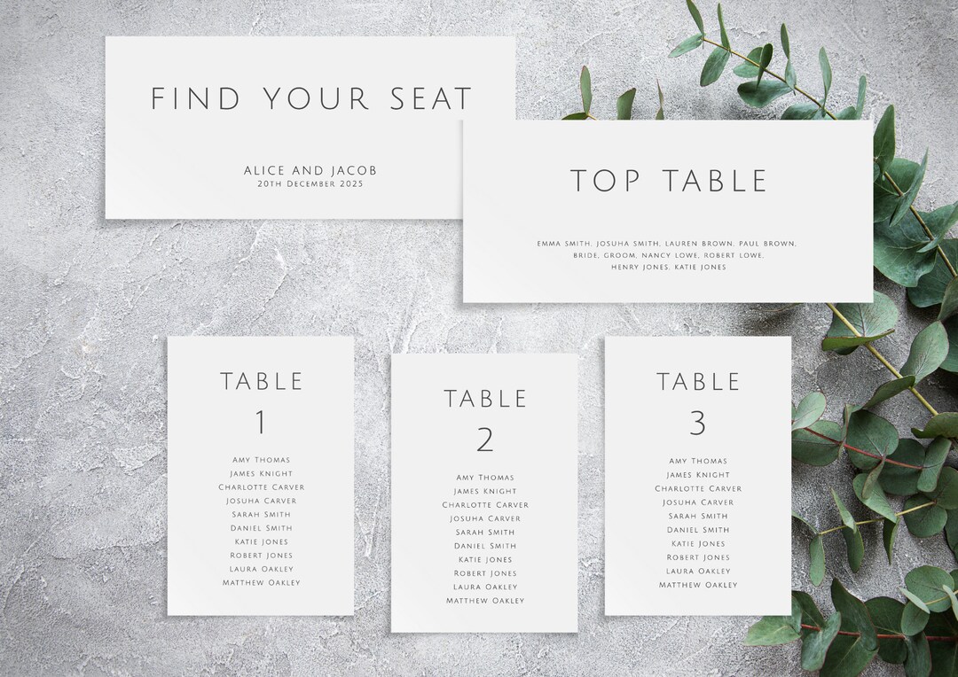Modern Wedding Table Plan Printable Template, Wedding Seating Chart ...
