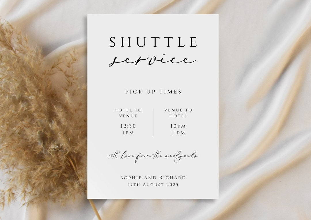 Wedding Shuttle Sign Template, Elegant Wedding Transportation Printable ...