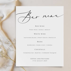 Wedding Bar Menu Template, Printable Drinks Menu Sign, Elegant Script ...