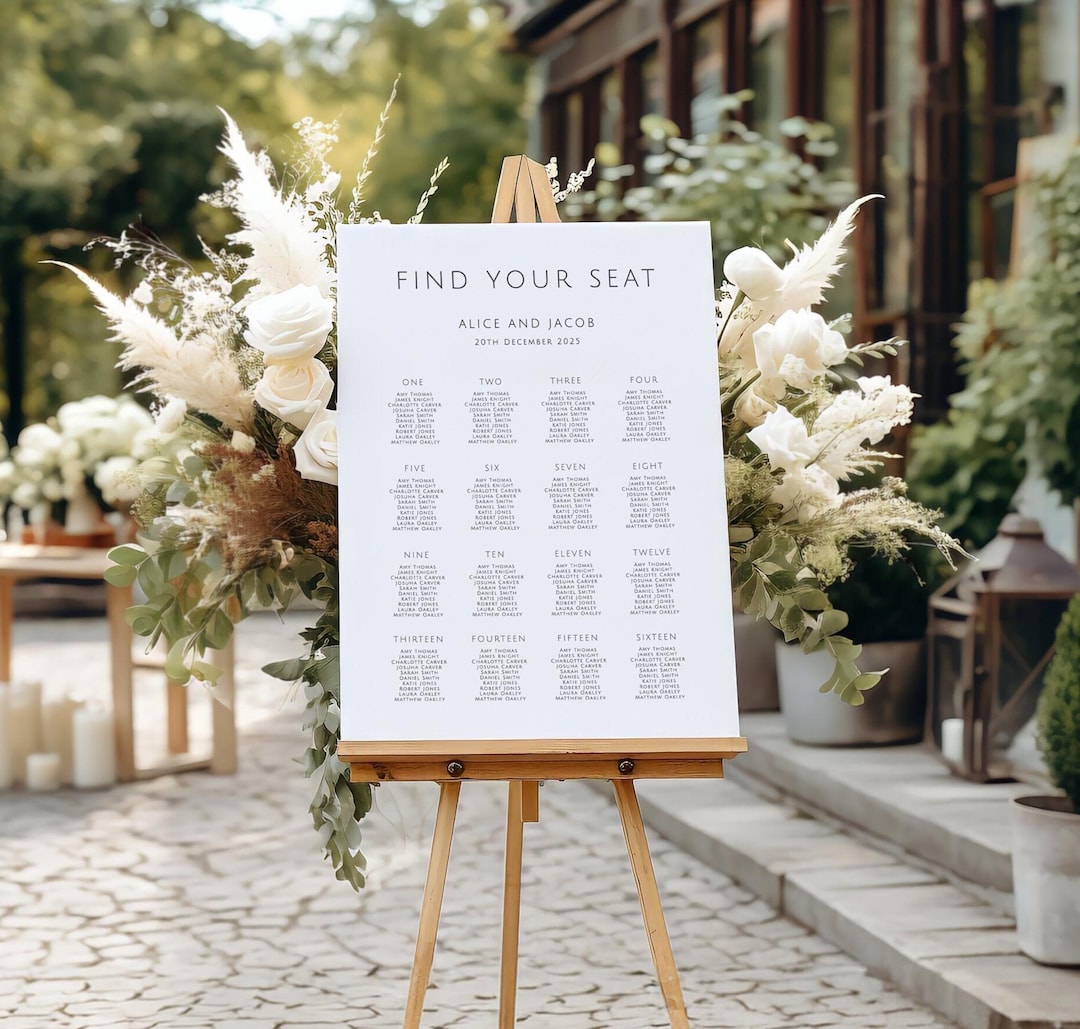Modern Wedding Seating Chart Sign Template: Minimalist DIY Table Plan ...